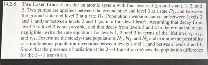 Solved 5 Two Laser Lines. Consider an atomic system with | Chegg.com