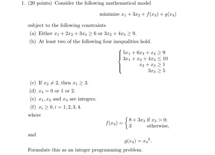 1. (20 points) Consider the following mathematical | Chegg.com