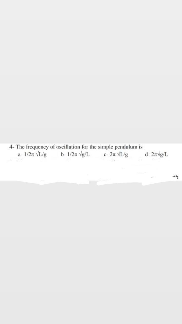 Solved 4- The frequency of oscillation for the simple | Chegg.com