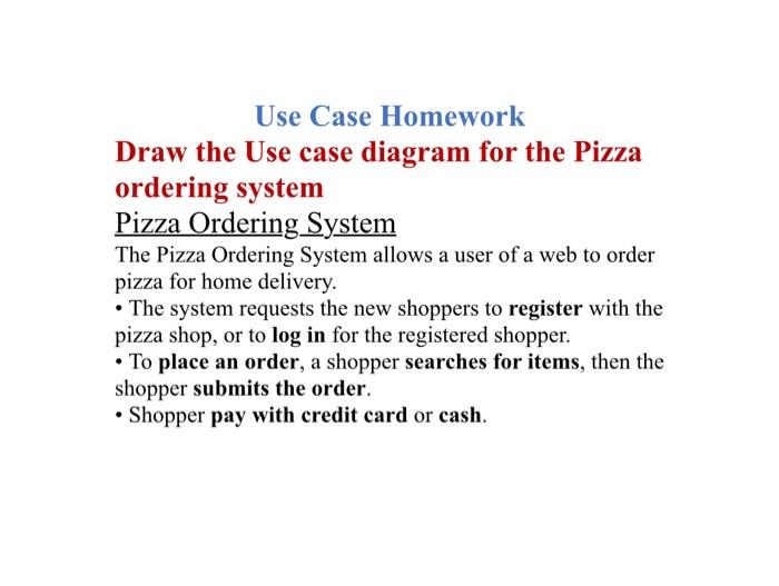 Solved Use Case Homework Draw the Use case diagram for the | Chegg.com