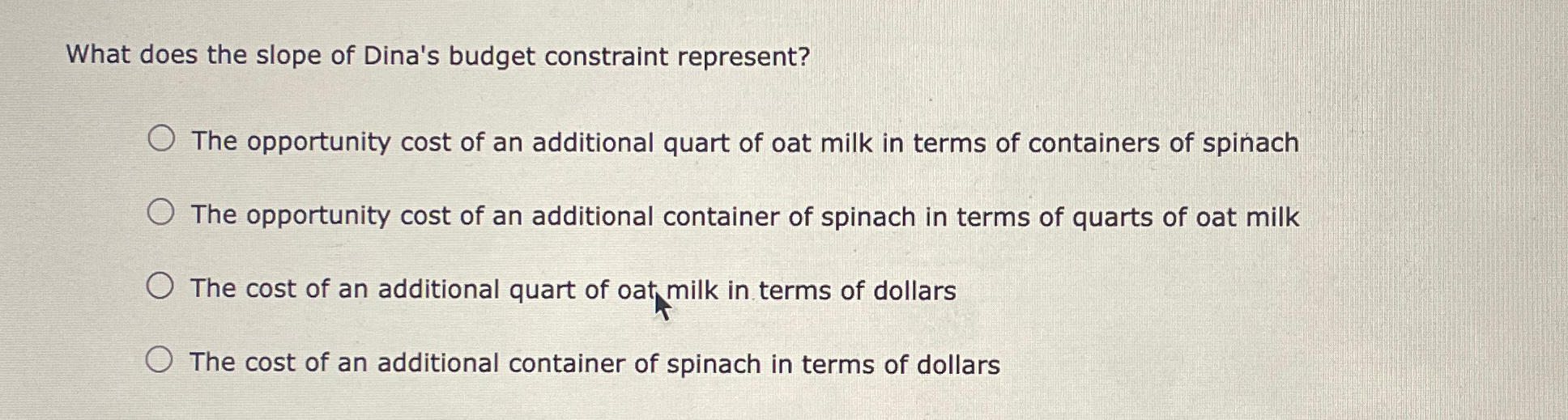 Solved What does the slope of Dina's budget constraint | Chegg.com