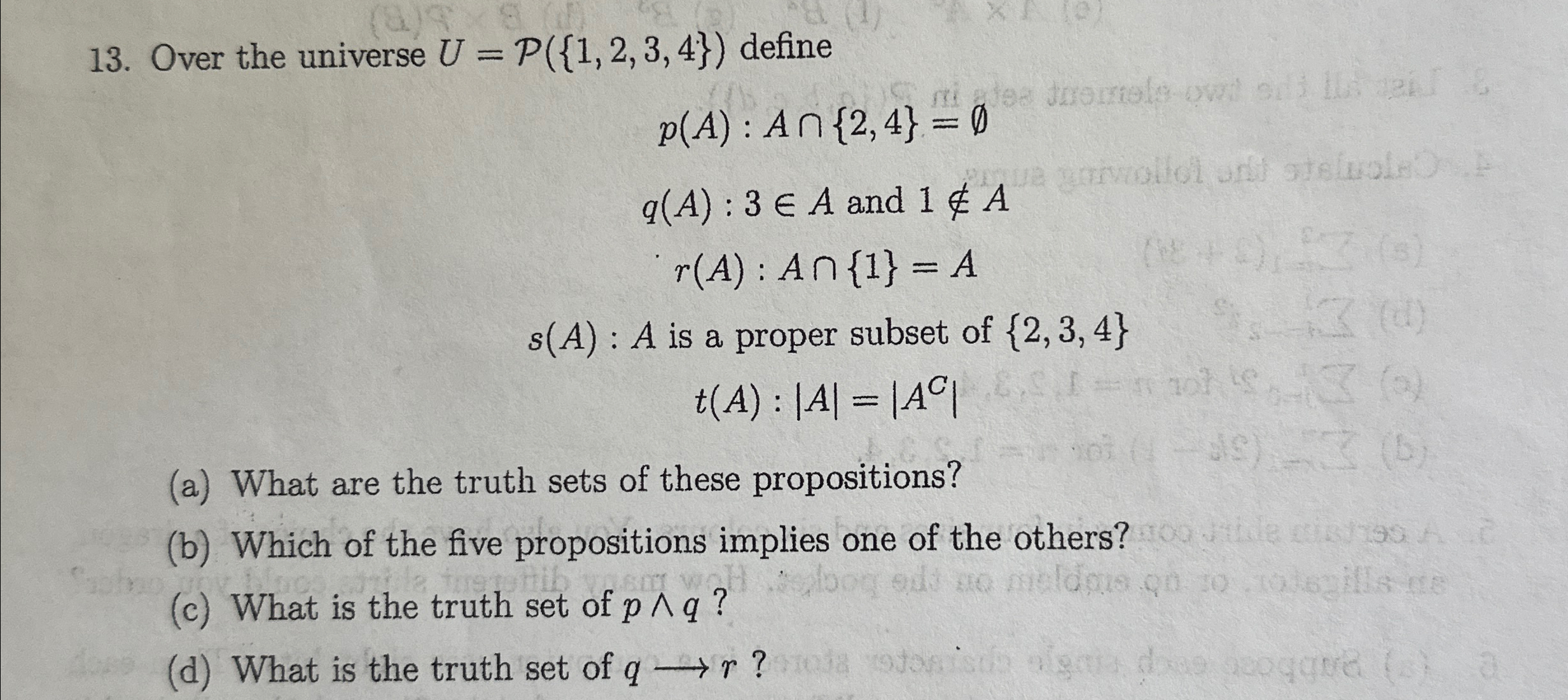 Solved Over the universe U=P({1,2,3,4}) | Chegg.com