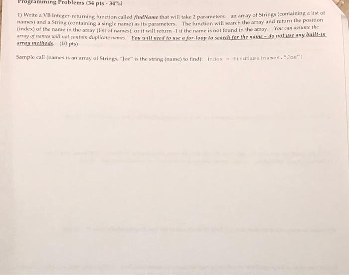 Solved Programming Problems (34 pts - 34%) ) Write a VB | Chegg.com