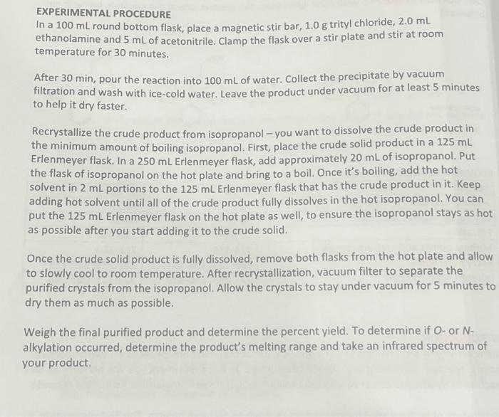 Solved Experiment 6: SN1 reaction −N - or O-tritylation? | Chegg.com