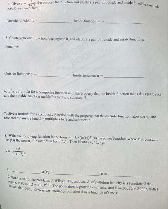 4. Given y=6x+59, decompose the function and identify | Chegg.com