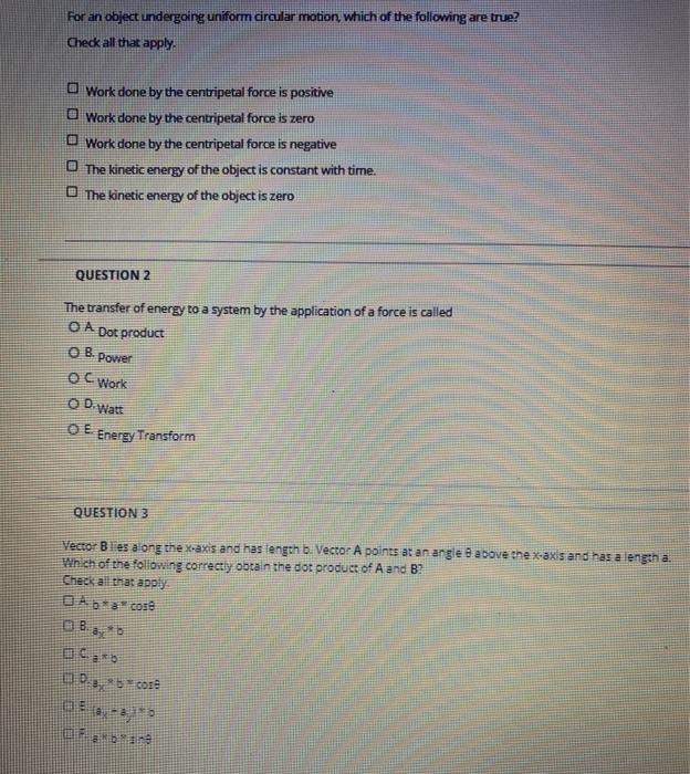 Solved For an object undergoing uniform circular motion, | Chegg.com