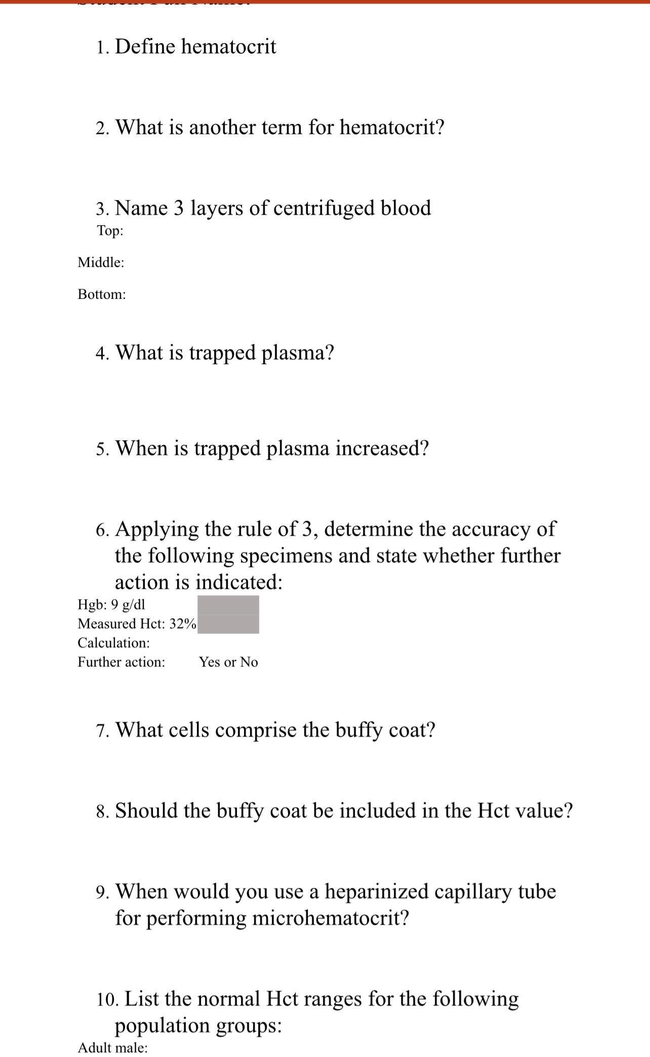 Solved Define hematocritWhat is another term for | Chegg.com
