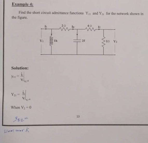 Solved Example 4: Find the short circuit admittance | Chegg.com