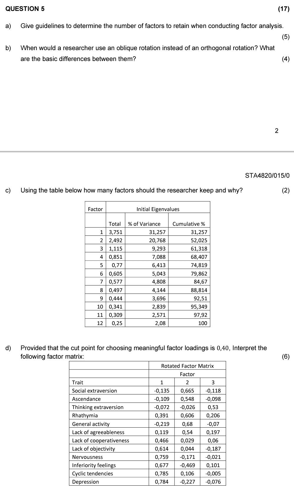 QUESTION 5 a) Give guidelines to determine the number | Chegg.com