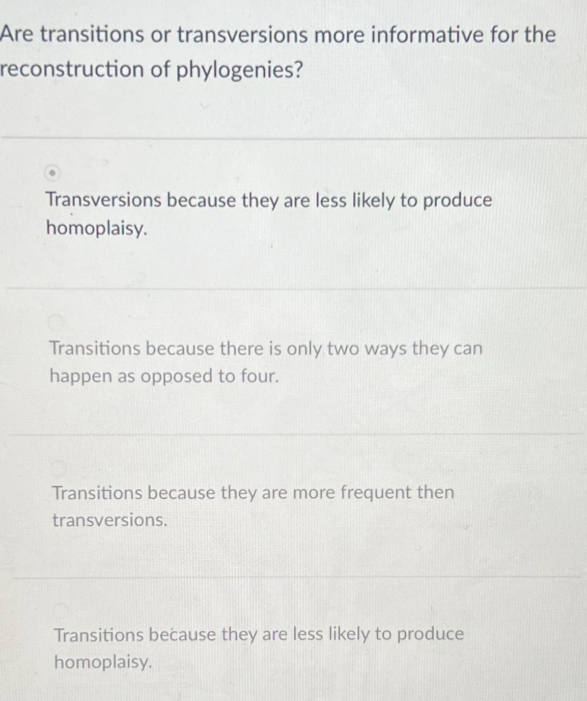 Solved Are transitions or transversions more informative for | Chegg.com