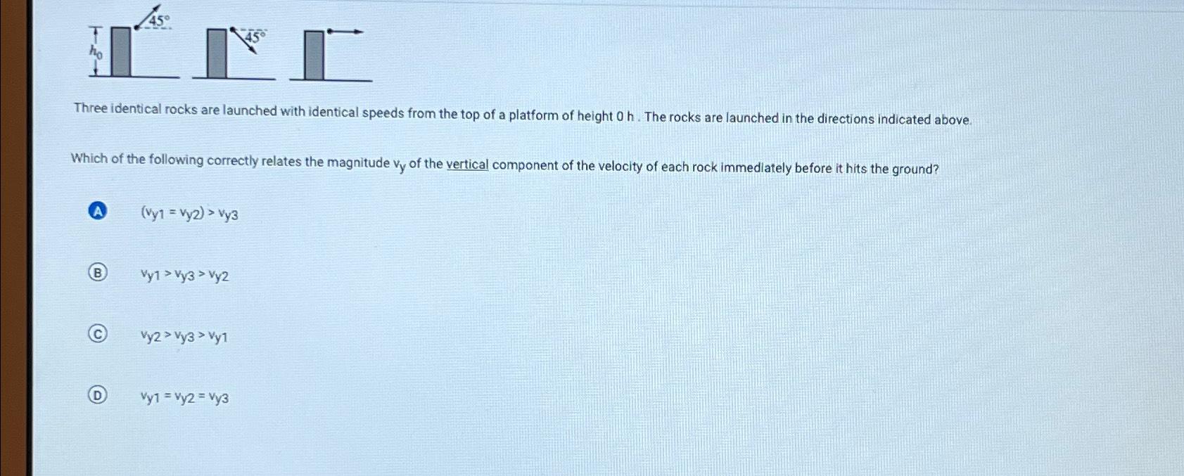 Solved Three identical rocks are launched with identical | Chegg.com