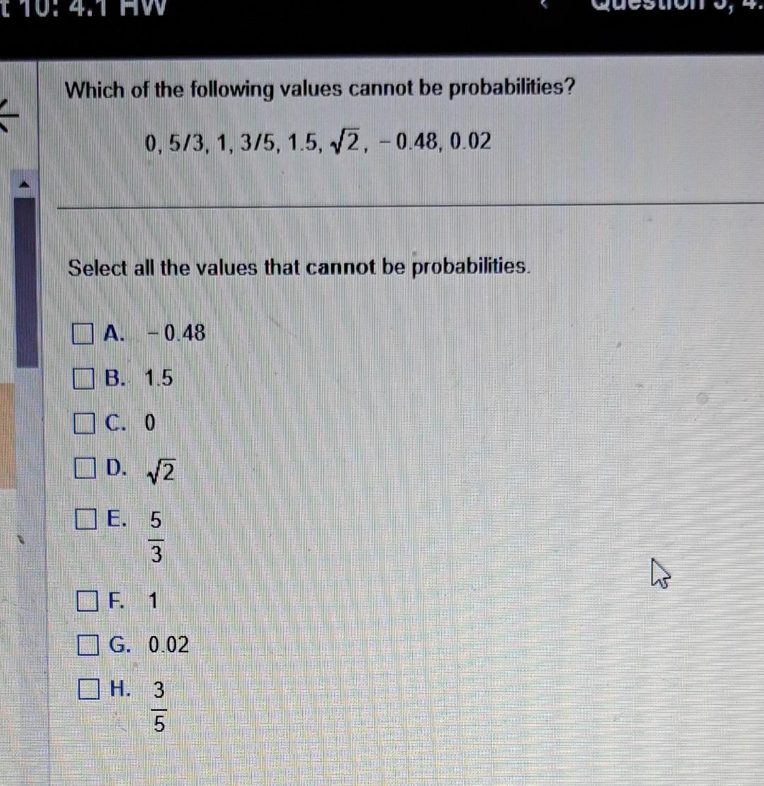 Solved Which of the following values cannot be | Chegg.com