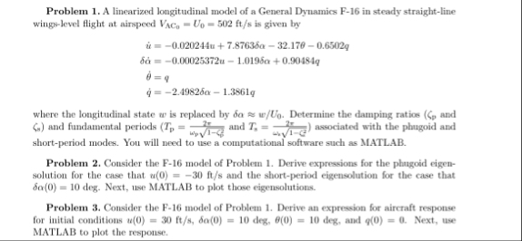 Problem 1. ﻿A linearized longitudinal model of a | Chegg.com