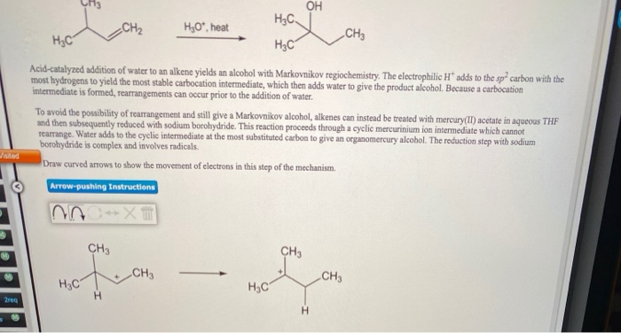 Solved OH HC CH2 H20", heat CHE H3C H3C Acid-catalyzed | Chegg.com