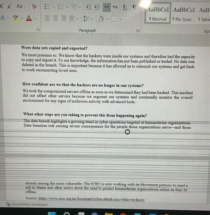Solved In January 2022, we determined that the personal data | Chegg.com
