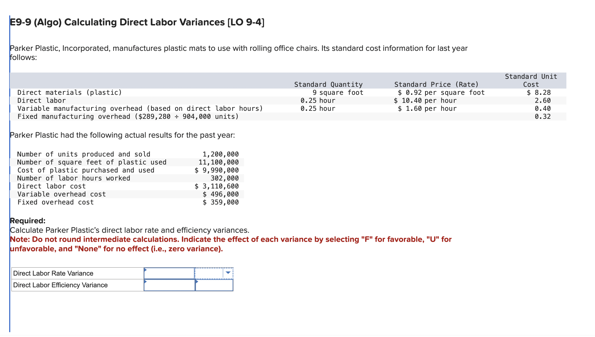Solved E9-9 (Algo) ﻿Calculating Direct Labor Variances [LO | Chegg.com