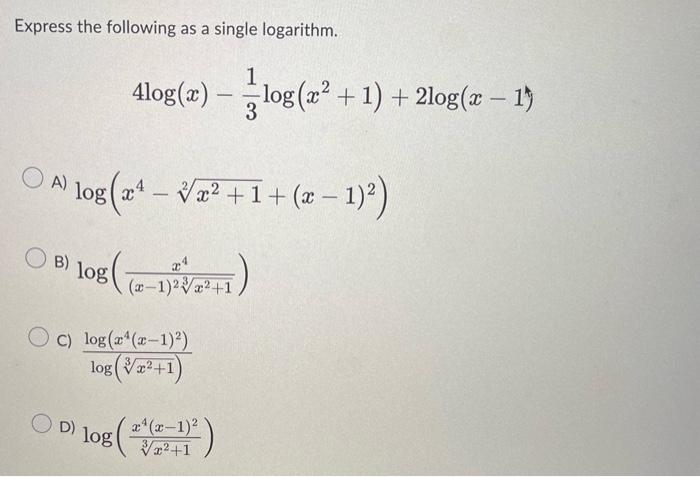 Solved The expression log4x2+y2 is equivalent to which one | Chegg.com