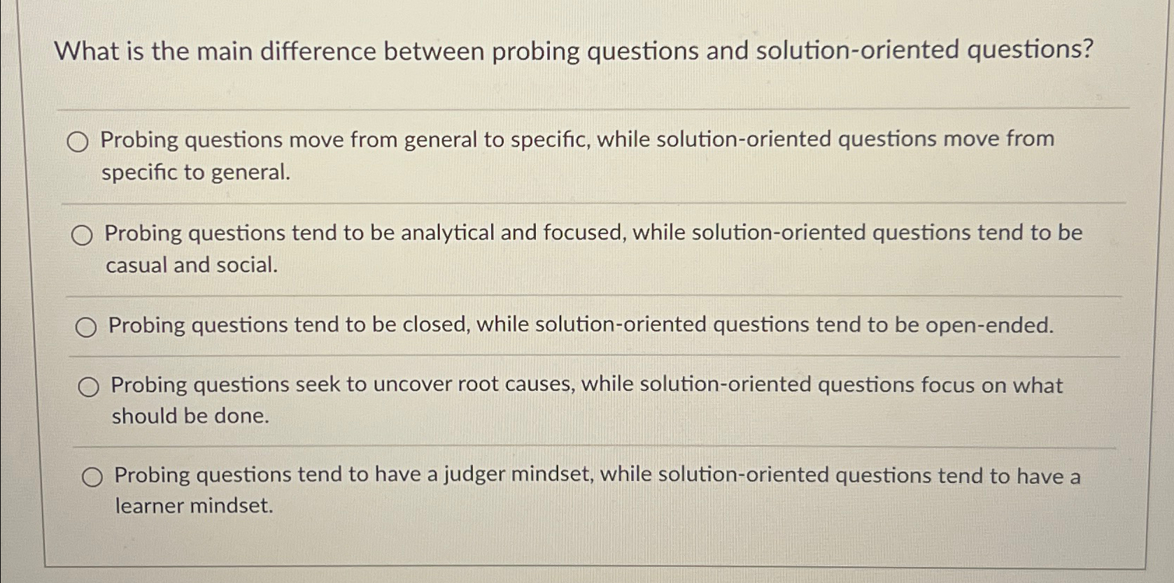 Solved What is the main difference between probing questions | Chegg.com