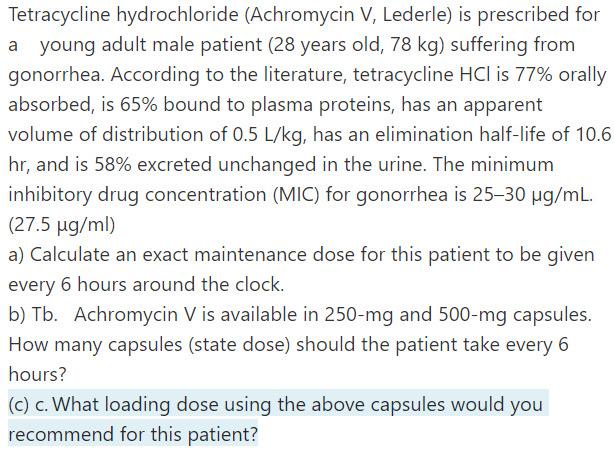 Solved Tetracycline hydrochloride (Achromycin V, ﻿Lederle) | Chegg.com