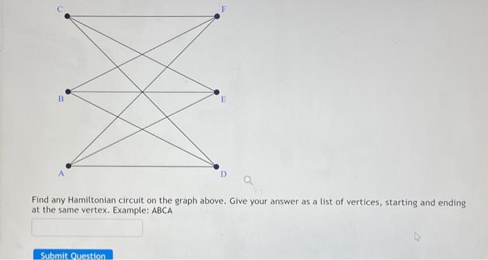 Solved Find any Hamiltonian circuit on the graph above. Give | Chegg.com