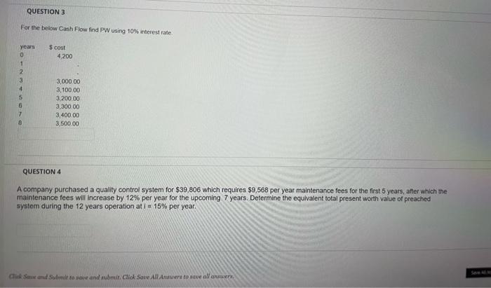 Solved For the below Cash Flow, find the total PW value | Chegg.com