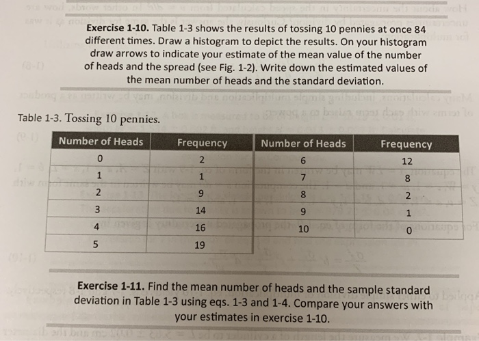 Solved Exercise 1-10. Table 1-3 shows the results of tossing | Chegg.com