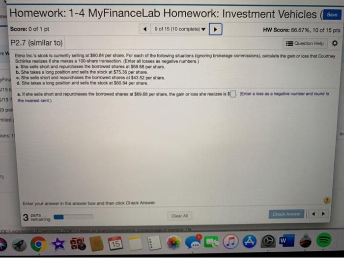 Solved Homework: 1-4 MyFinanceLab Homework: Investment | Chegg.com