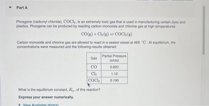 Solved Phosgene (carbonyl chloride), COCl2, is an extremely | Chegg.com