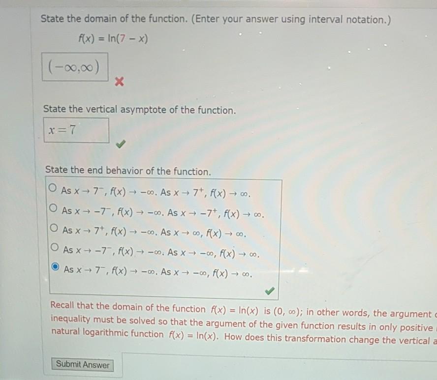 Solved State the domain of the function. (Enter your answer | Chegg.com
