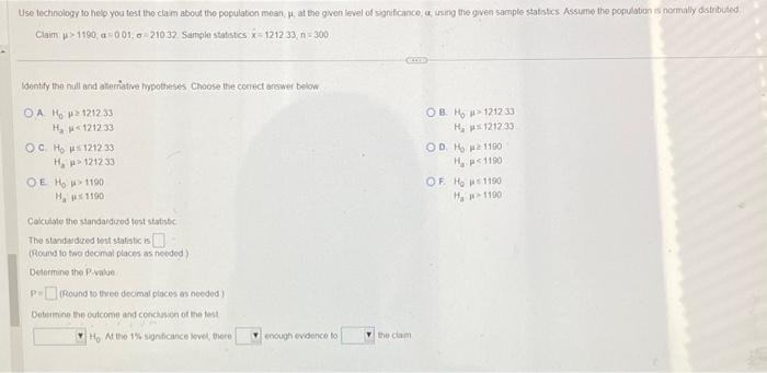 Solved Use technology to help you test tho claim about the | Chegg.com