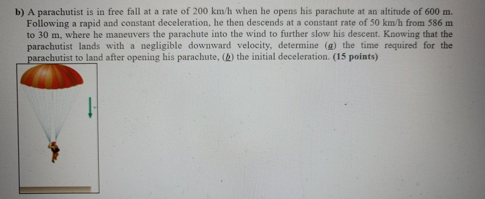 Solved b) A parachutist is in free fall at a rate of 200 | Chegg.com