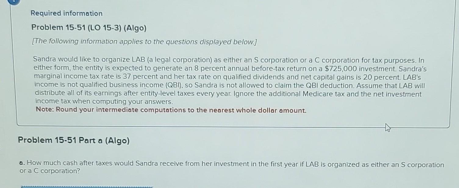 Solved Required information Problem 15-51 (LO 15-3) (Algo) | Chegg.com