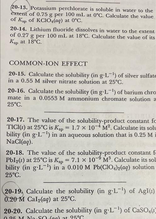 Solved 20-13. Potassium perchlorate is soluble in water to | Chegg.com