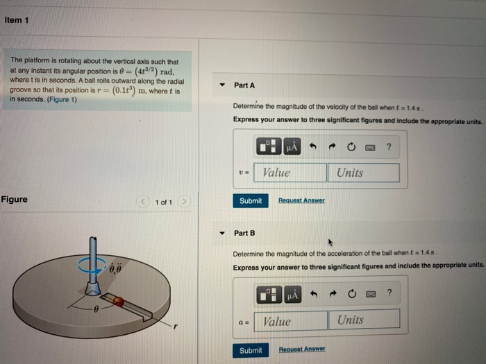 Solved Item 1 The platform is rotating about the vertical | Chegg.com