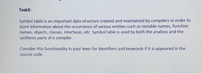 Task3: Symbol table is an important data structure | Chegg.com