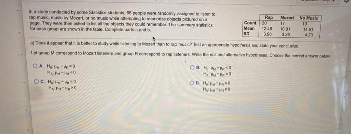 Solved Rap In a study conducted by some Statistics students, | Chegg.com