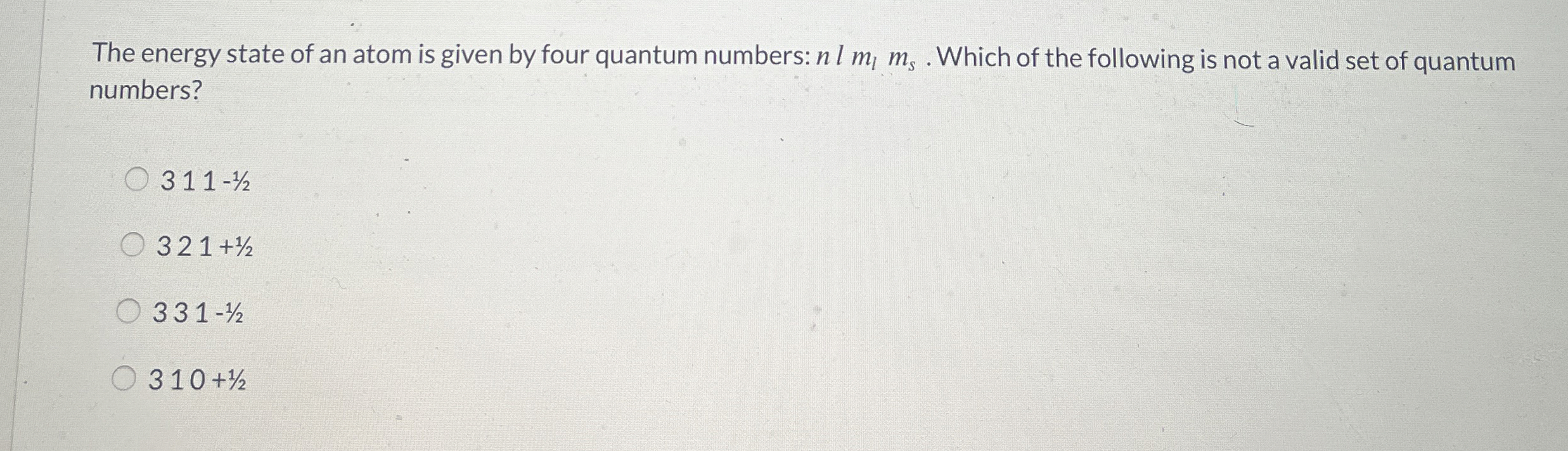Solved The energy state of an atom is given by four quantum | Chegg.com