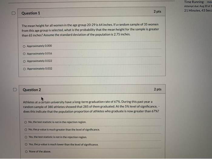 Solved Time Running: Hide Attempt due: Aug 20 at 1 21 | Chegg.com