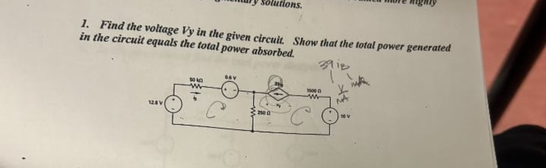 Solved 1. ﻿Find the voltage Vy in the given circuit. Show | Chegg.com