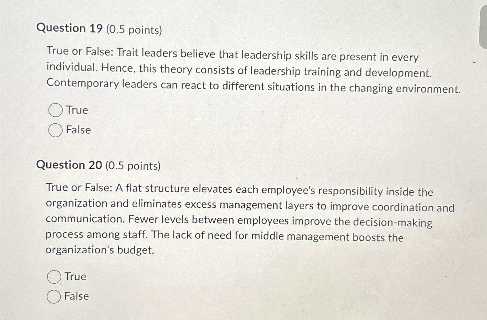 Solved Question 13 (0.5 ﻿points)True or False: A manager | Chegg.com