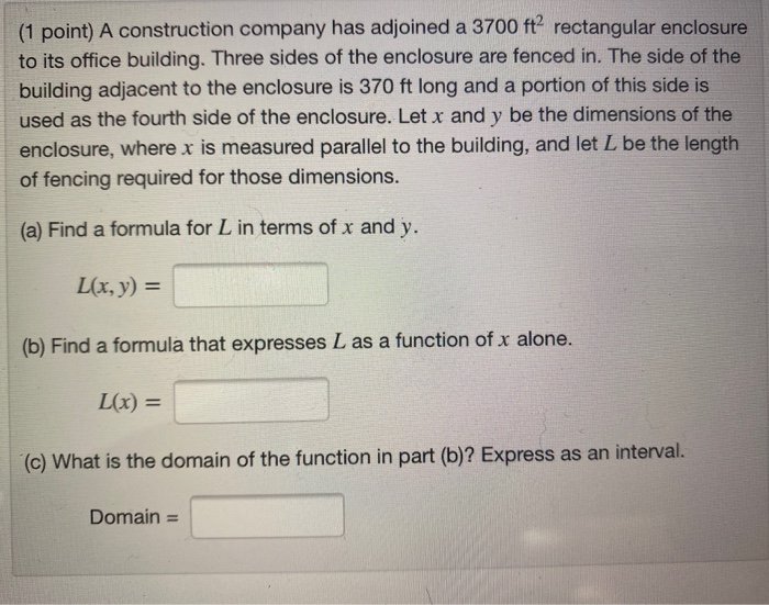 Solved (1 point) A construction company has adjoined a 3700 | Chegg.com