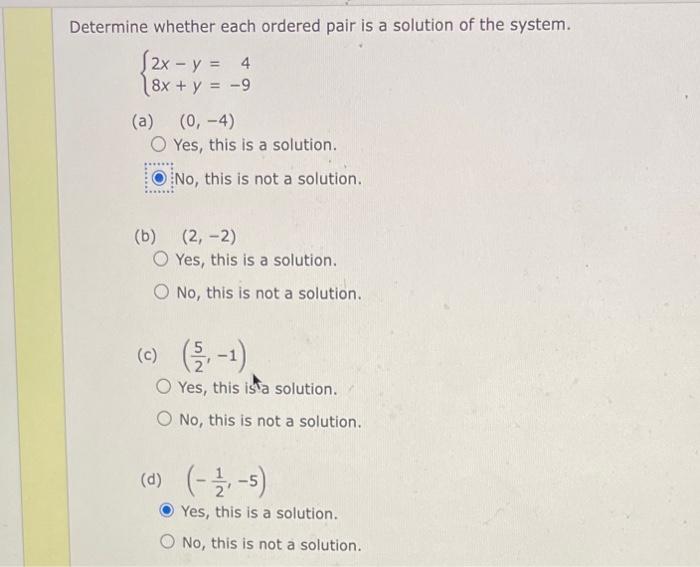 Solved Determine whether each ordered pair is a solution of | Chegg.com