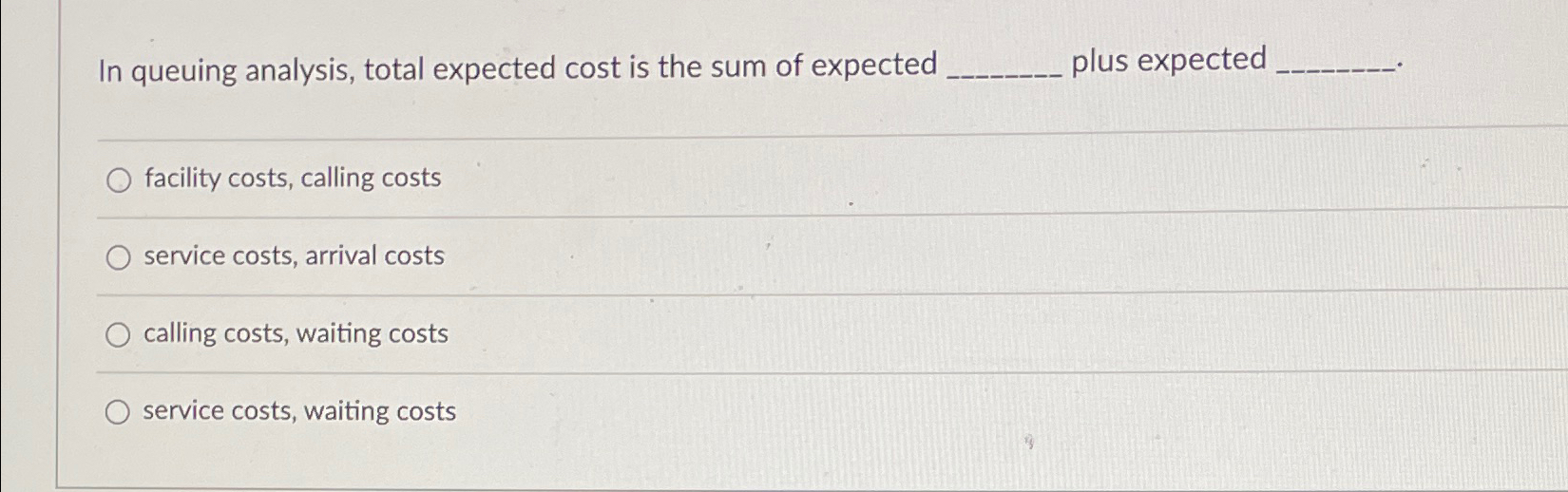 Solved In queuing analysis, total expected cost is the sum | Chegg.com