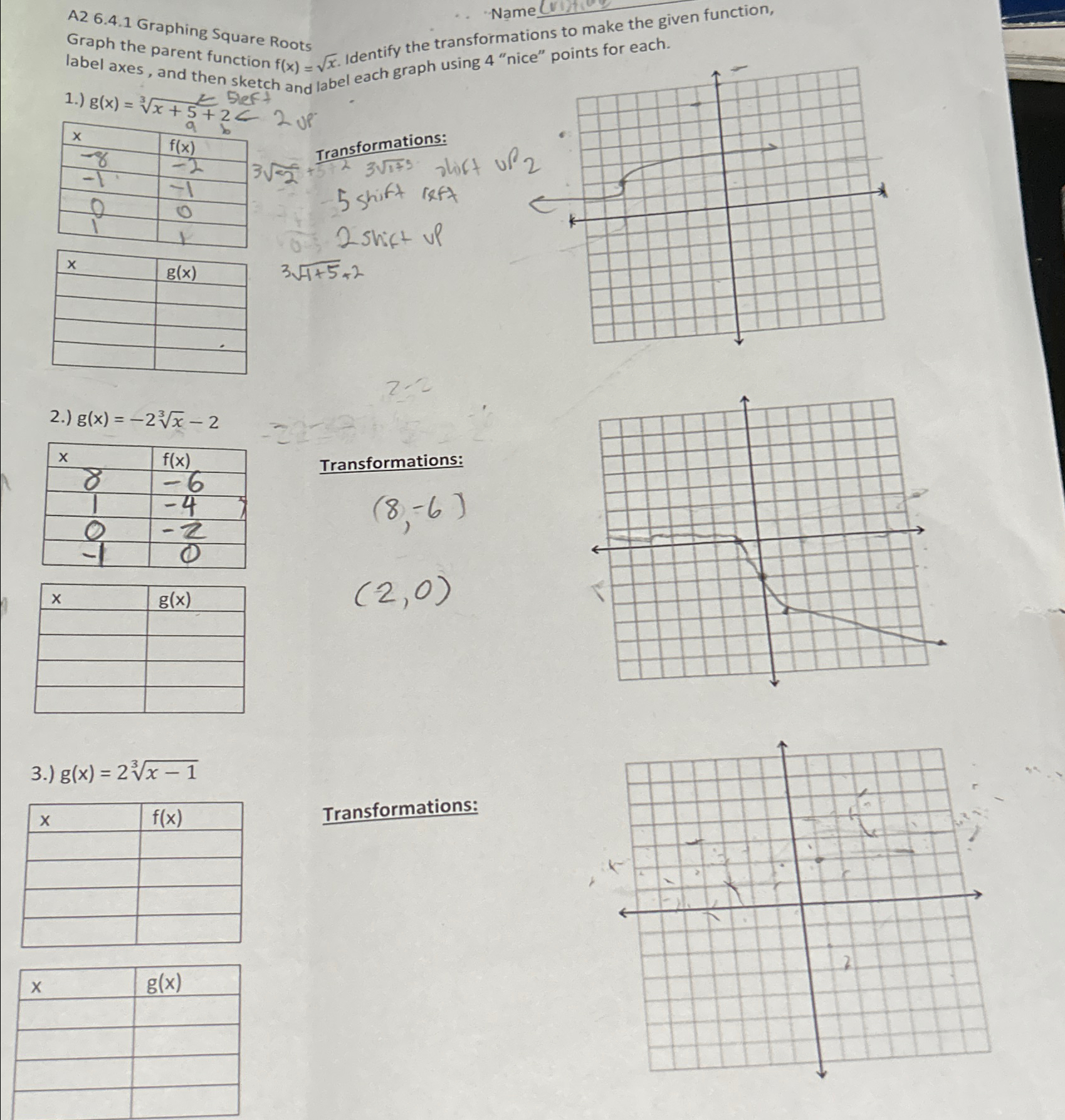 Solved A2 6.4.1 ﻿Graphing Square Roots label axes, and then | Chegg.com