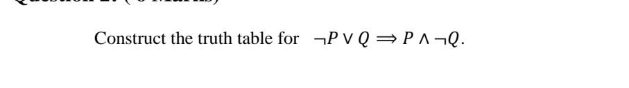 Solved Construct the truth table for PVQ=PA-Q. | Chegg.com