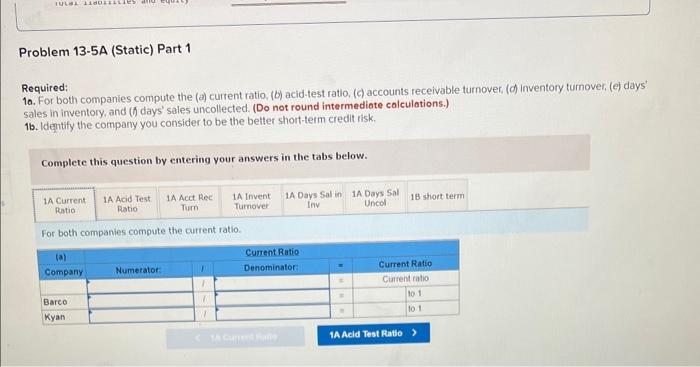 Solved Required information Problem 13-5A (Static) | Chegg.com
