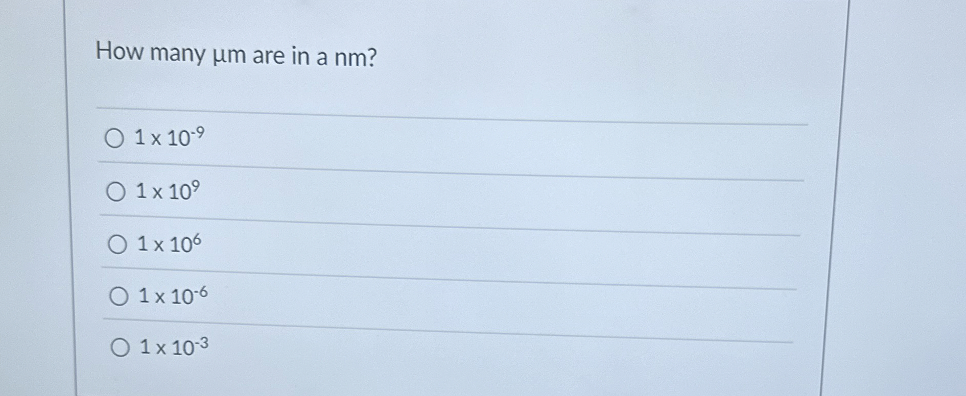 Solved How many μm ﻿are in a nm | Chegg.com