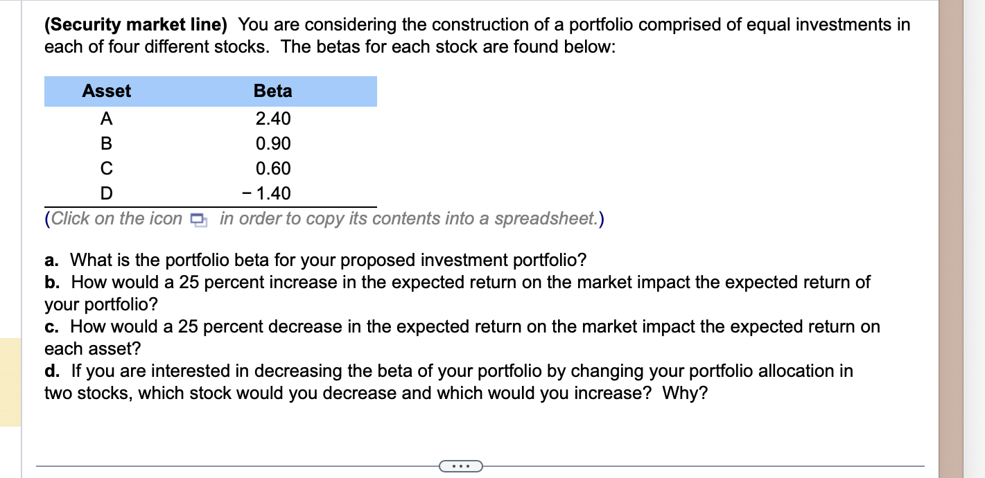 Solved (Security market line) ﻿You are considering the | Chegg.com