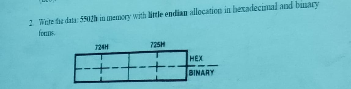 Write the data: 5502h ﻿in memory with little endian | Chegg.com