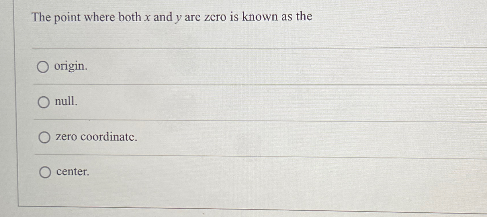 Solved The point where both x ﻿and y ﻿are zero is known as | Chegg.com